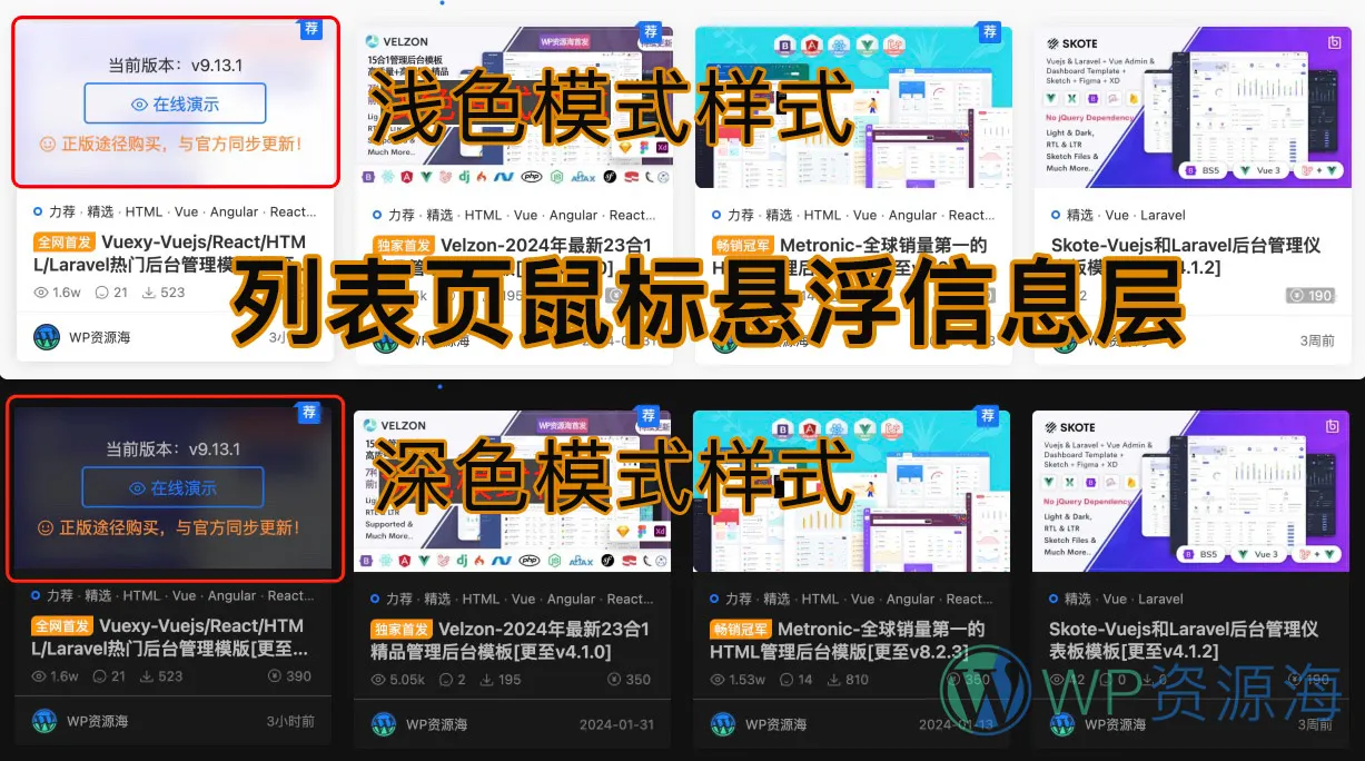 Modown主题-文章列表封面悬浮时显示自定义字段信息 - WordPress资源海